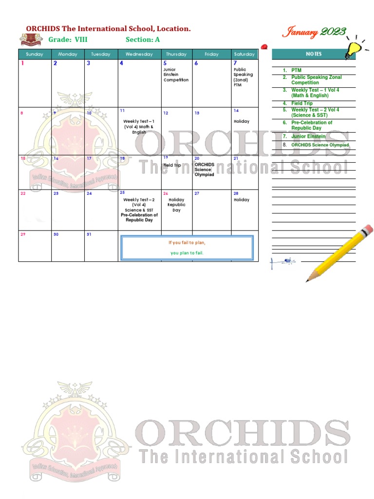 Grade 8A January Planner, 2023 | PDF