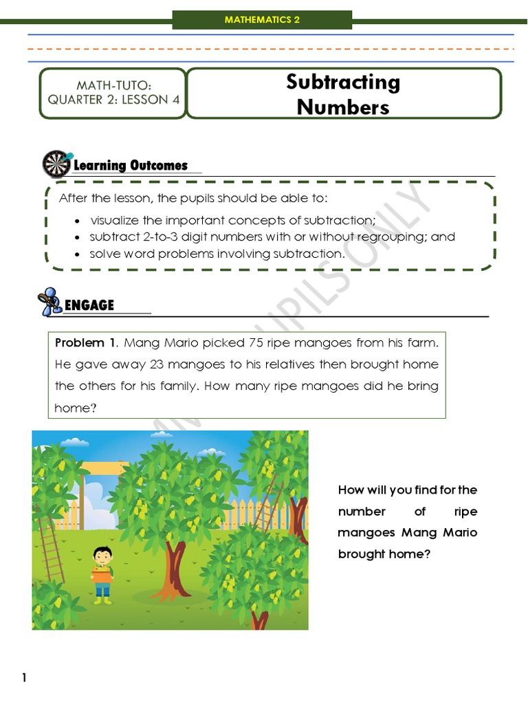 Subtracting Numbers: Learning Outcomes | PDF | Subtraction | Elementary Mathematics