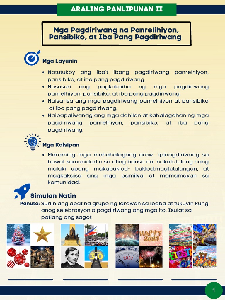 Mga Pagdiriwang Na Panrelihiyon, Pansibiko, at Iba Pang Pagdiriwang | PDF