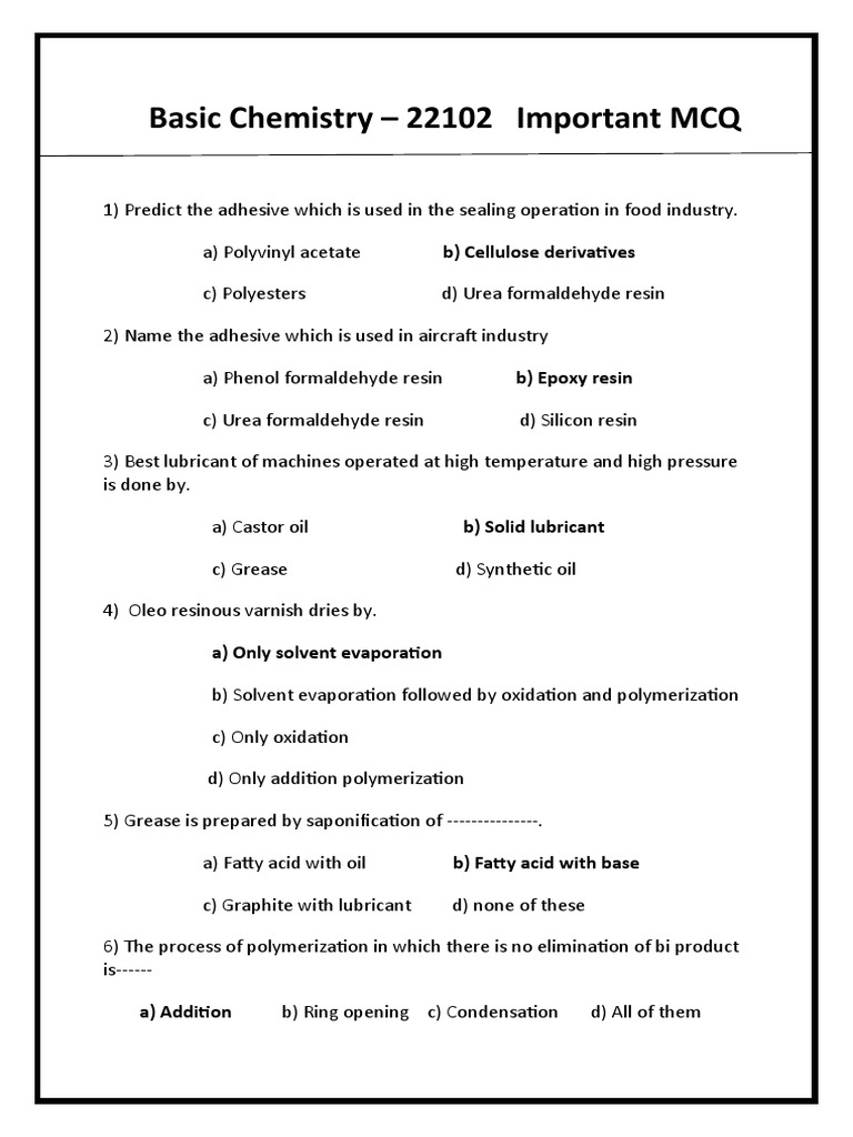 Important MCQ on Basic Chemistry Concepts: An Extensive Review of Key ...