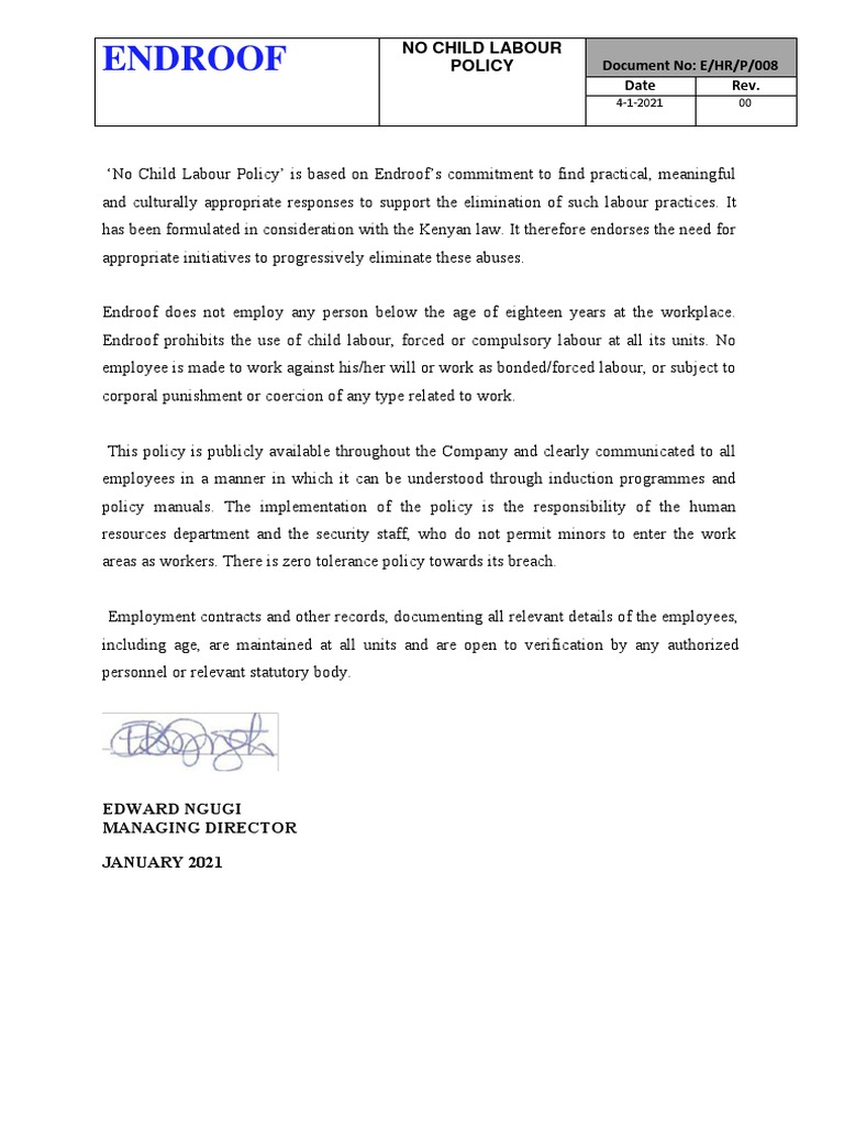 Endroof's Commitment to Eliminating Child Labour Through a ...