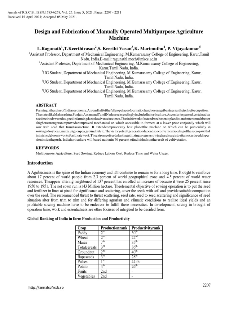 Design and Fabrication of Manually Operated Multipurpose Agriculture ...