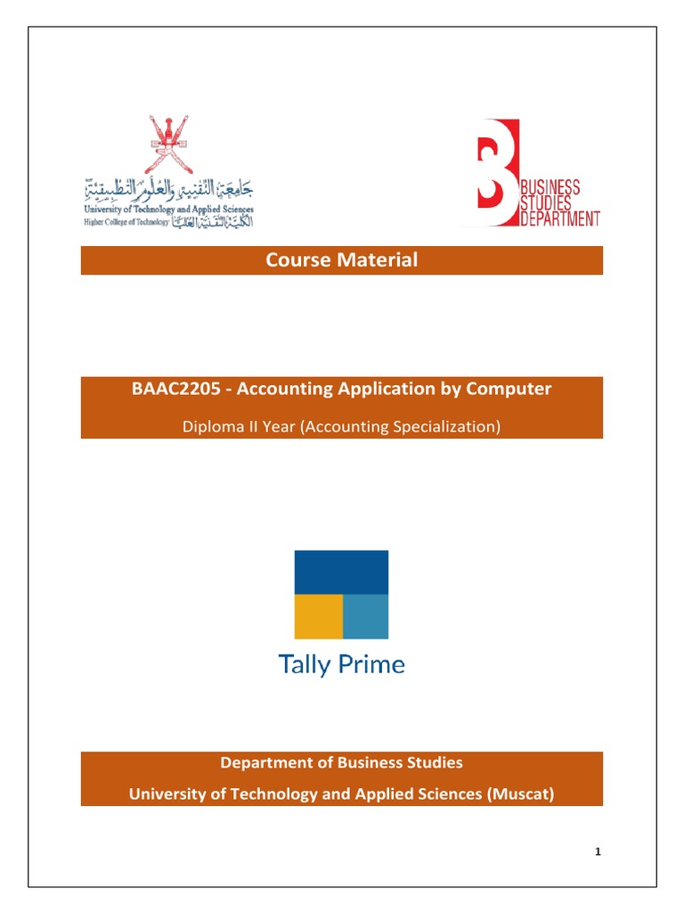 Accounting Application by Computer (TallyPrime) - BAAC 2205 - Handout ...