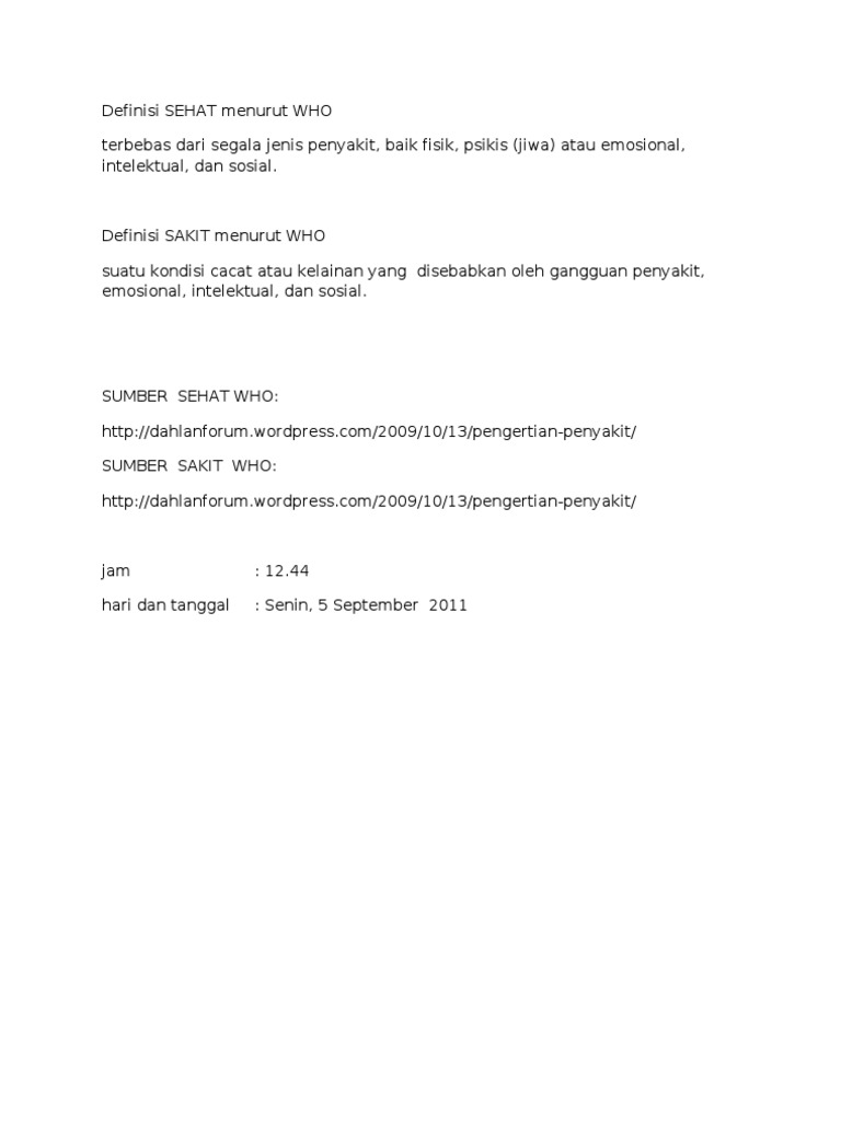 Definisi SEHAT Dan Sakit Menurut WHO | PDF