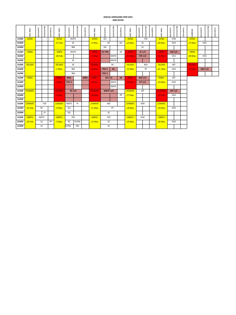 Jadual SPM 2021 SMK Nitar | PDF