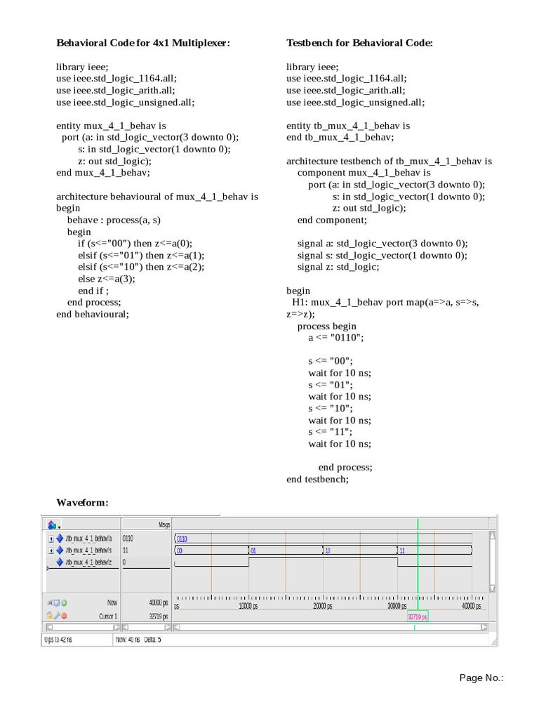 4x1 Multiplexer VHDL Implementations | PDF | Computer Programming ...