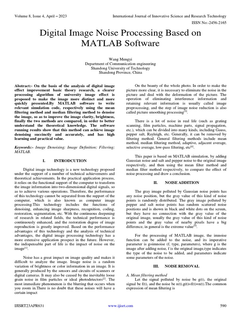 MATLAB Image Noise Reduction | PDF | Multidimensional Signal Processing ...