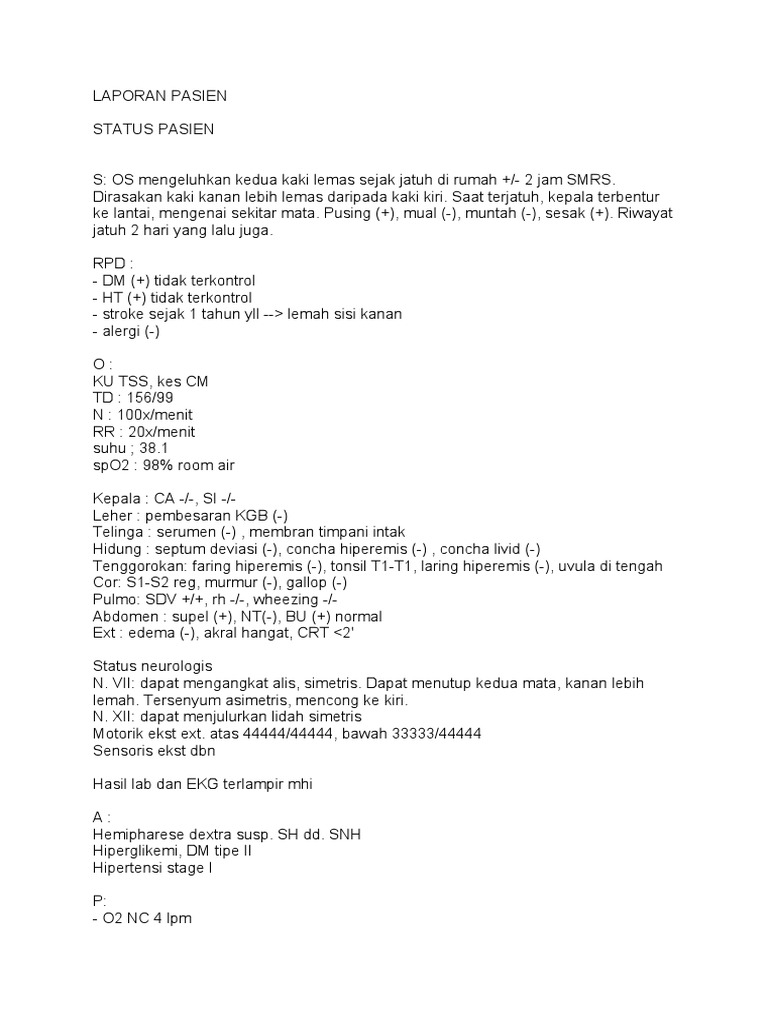 LAPORAN PASIEN Contoh | PDF