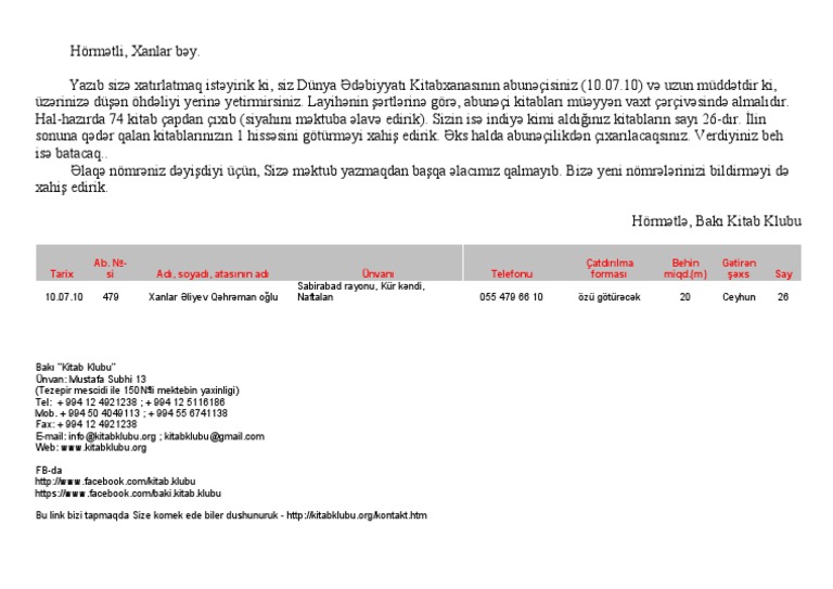 Abuneciye Sikayet Mektubu | PDF