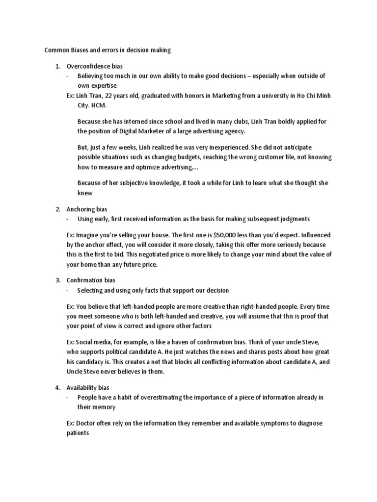Common Biases and Errors in Decision Making | PDF | Bias | Mental Processes Common Biases and Errors in Decision Making | PDF | Bias | Mental Processes