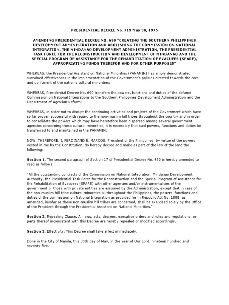 PD 719 PANAMIN Law | PDF | President Of The Philippines | World Politics