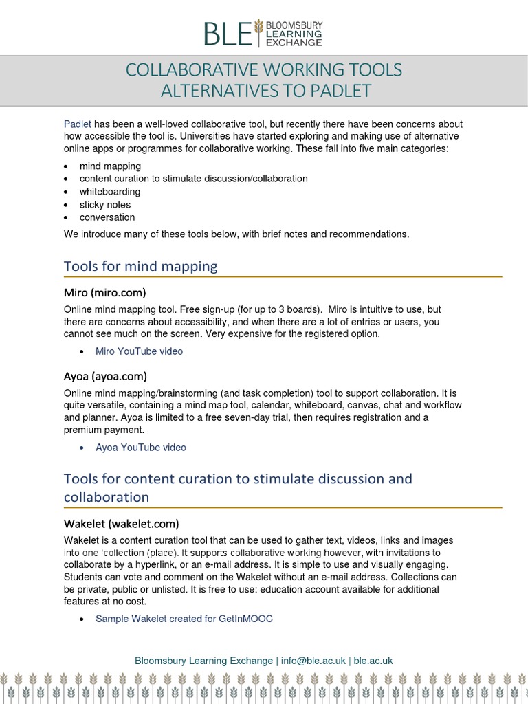 Collaborative Working Tools Alternative To Padlet Pdf Internet
