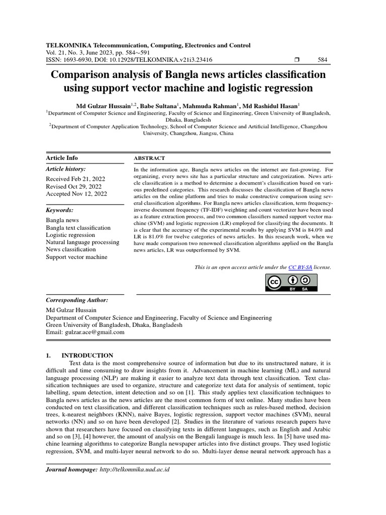 Comparison Analysis Of Bangla News Articles Classification Using Support Vector Machine And