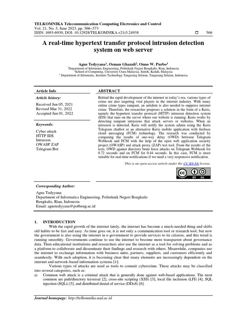 A Real Time Hypertext Transfer Protocol Intrusion Detection System On 0936