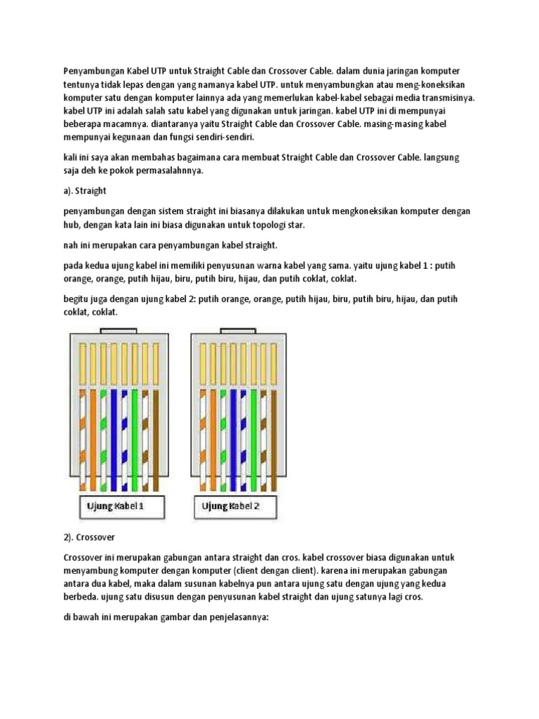 Penyambungan Kabel UTP Untuk Straight Cable Dan Crossover Cable | PDF