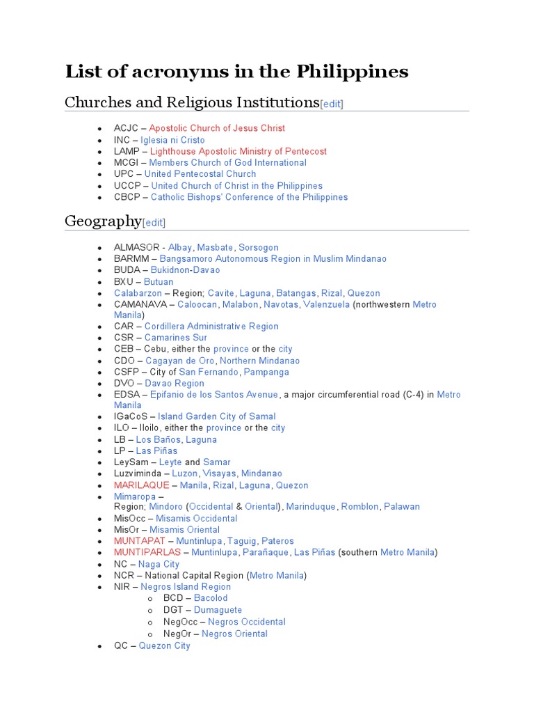 List of Acronyms in The Philippines: Churches and Religious ...