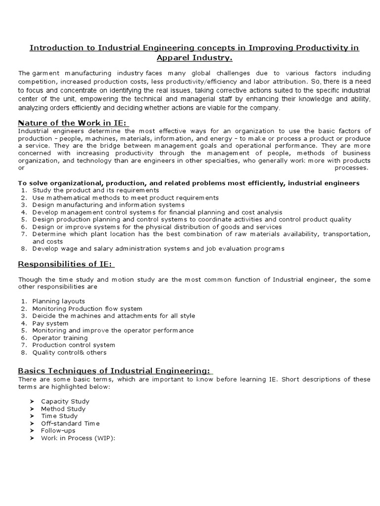 Industrial Engineering in Apparel Production | PDF | Industrial ...