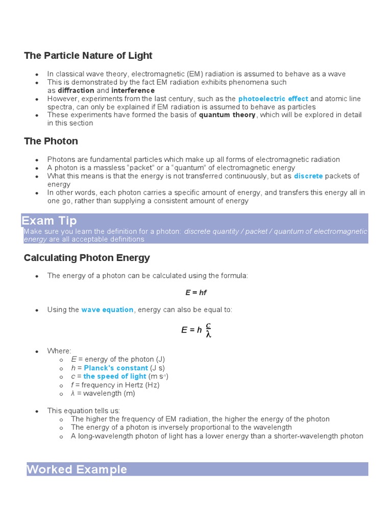 The Particle Nature of Light: Exploring the Photon and Photoelectric ...