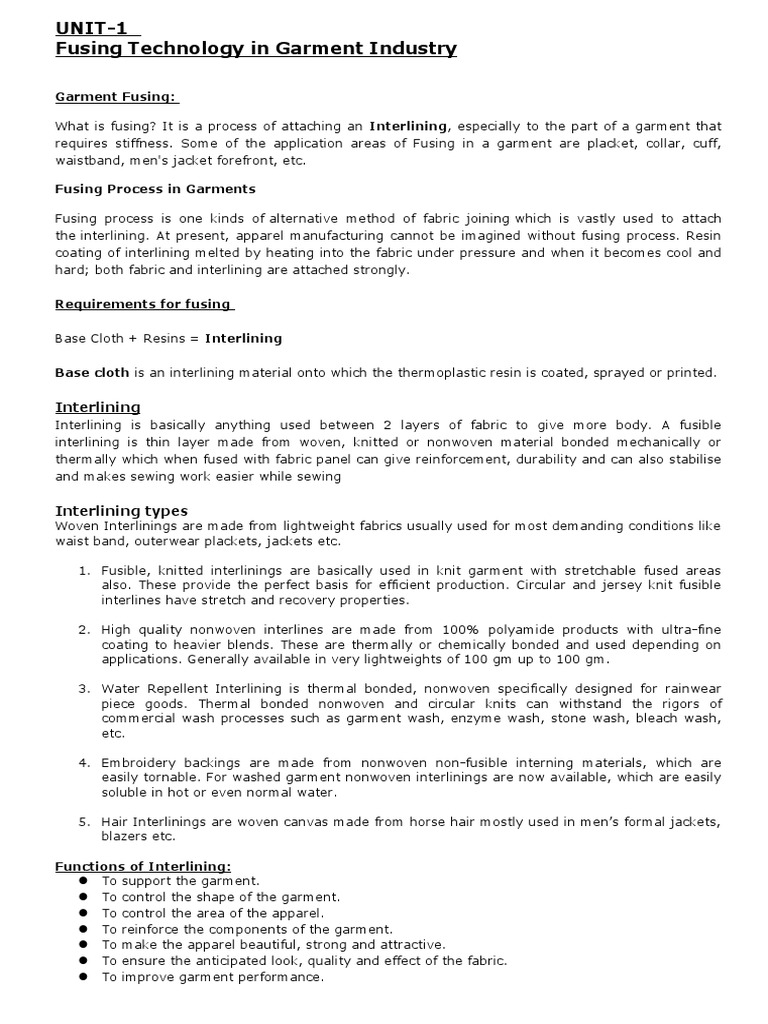 UNIT - 1 Fusing | PDF | Nonwoven Fabric | Textiles