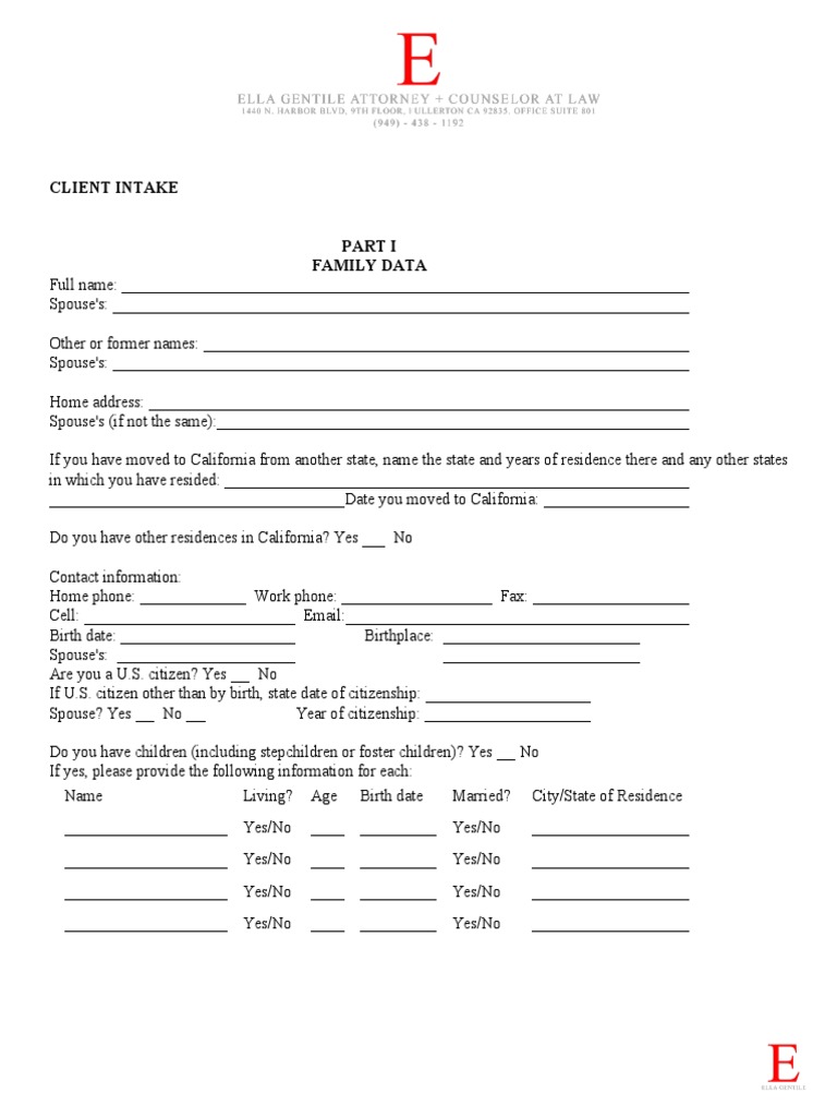 Ca Potential Client Intake Form | PDF | Trust Law | Legal Guardian