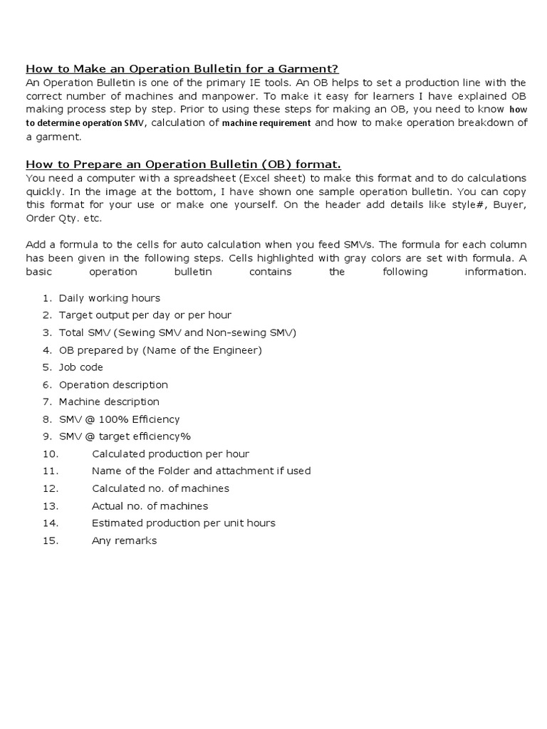 How to Make an Operation Bulletin for a Garment | PDF | Seam (Sewing ...
