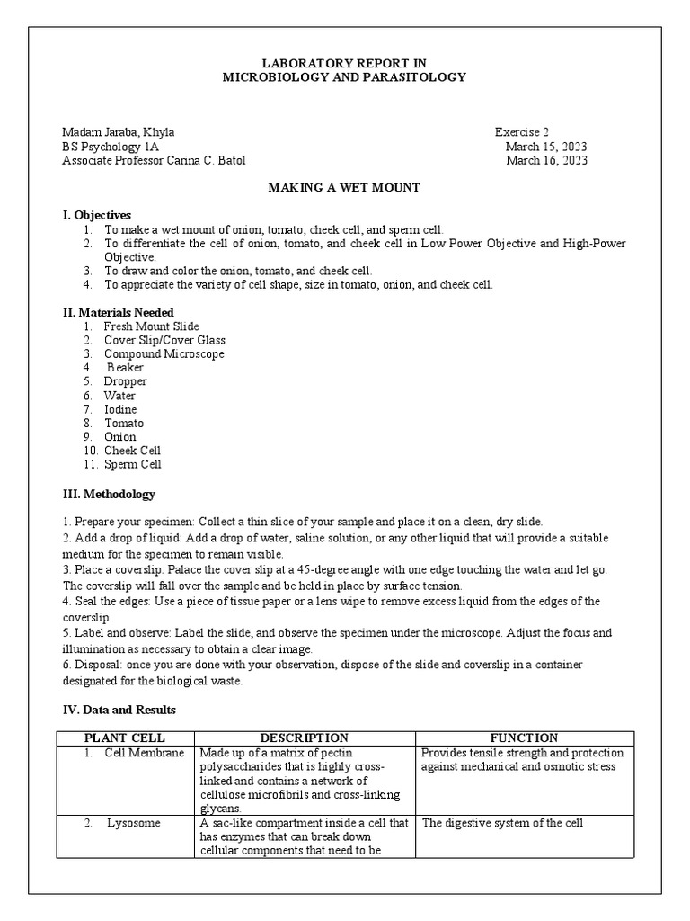 Laboratory Report in Microbiology and Parasitology | PDF | Cell ...