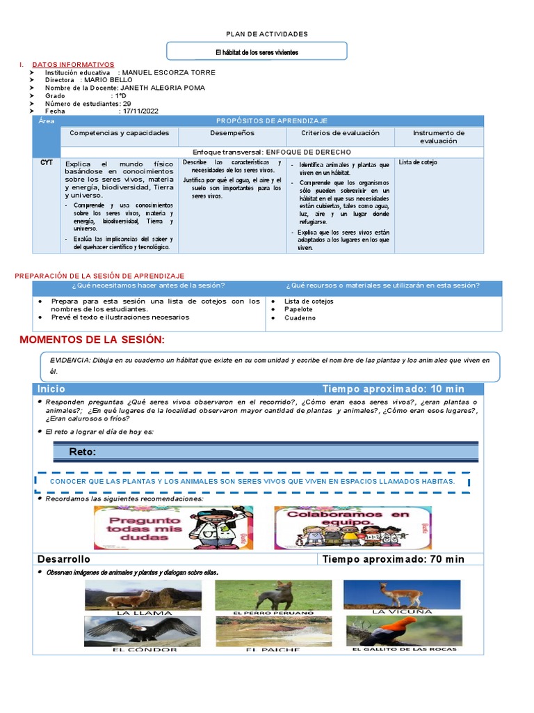 Hábitats de Seres Vivos para Primer Grado | PDF | Habitat | Evaluación