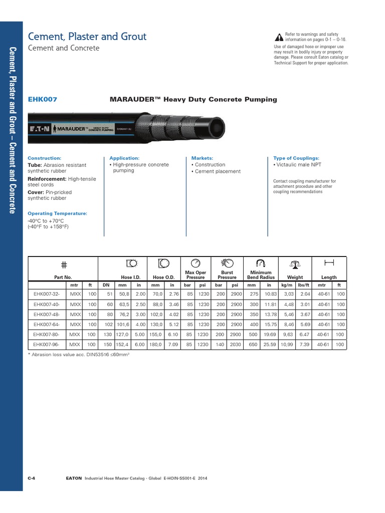 Concrete Pump Hose TDS | PDF | Concrete | Cement