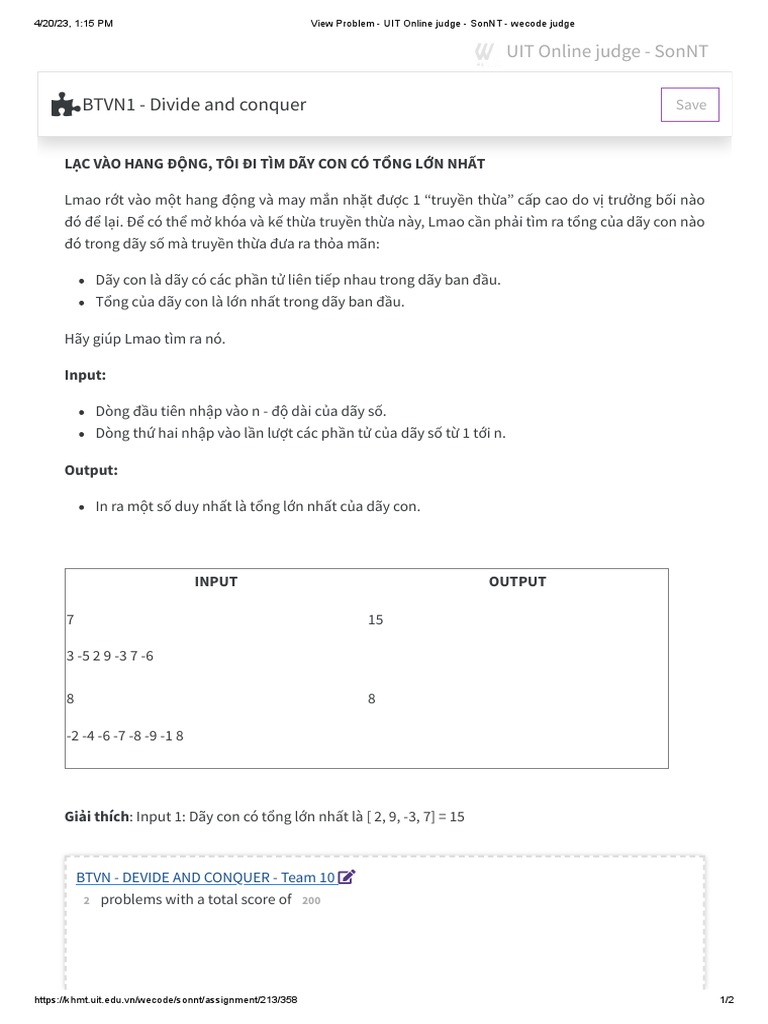 View Problem UIT Online Judge SonNT Wecode Judge | PDF