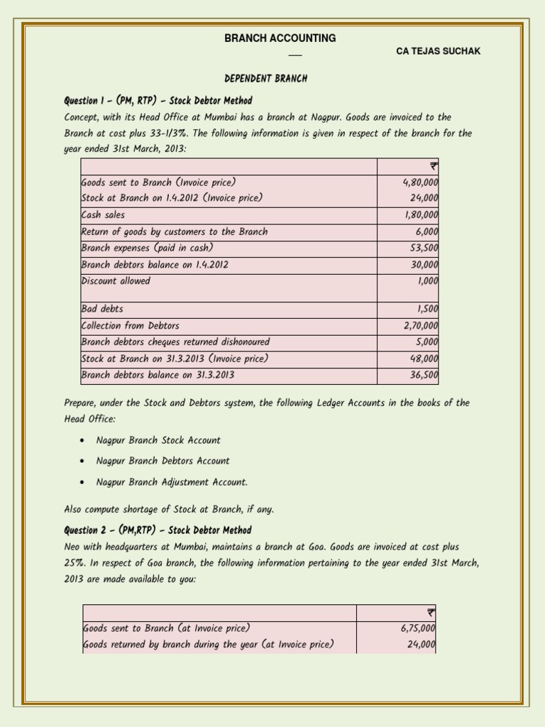 Branch Accounting | PDF | Debits And Credits | Expense