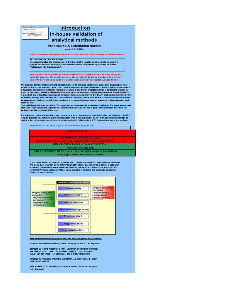 In-House Validation of Analytical Methods: Procedures & Calculation Sheets | PDF | Accuracy And ...