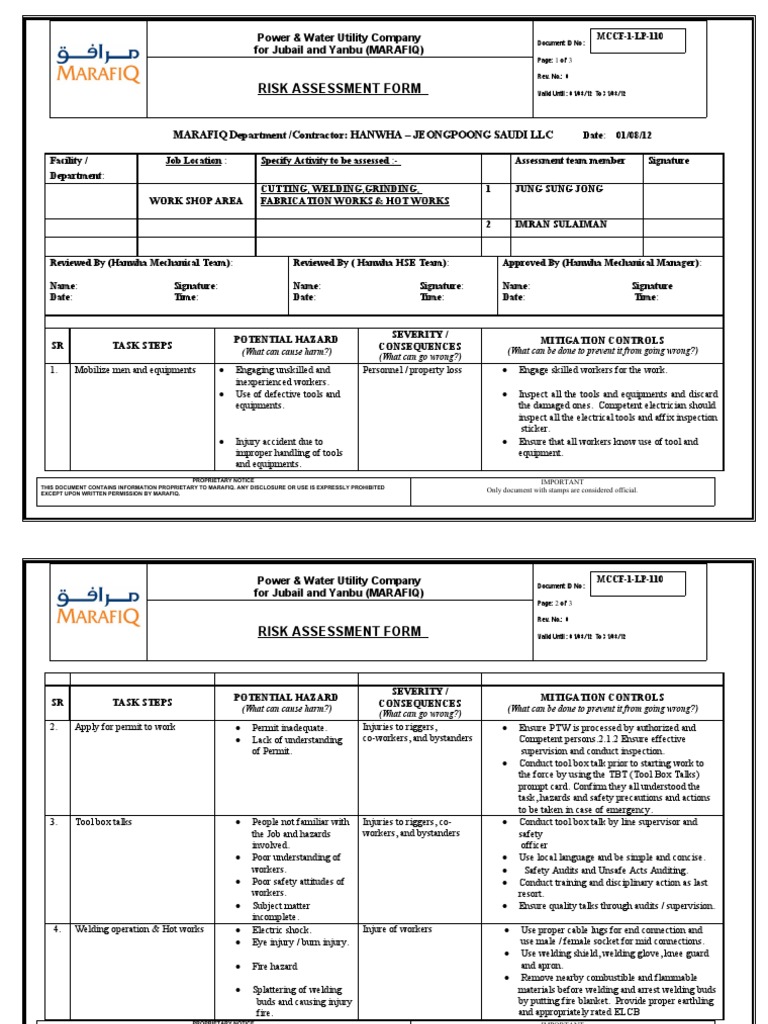 Risk_Assessment_(hot work OF LAY DOWN) - Copy | PDF
