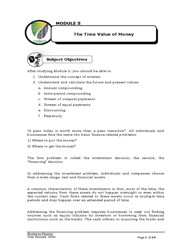 Business Finance Module 5 | PDF | Present Value | Interest
