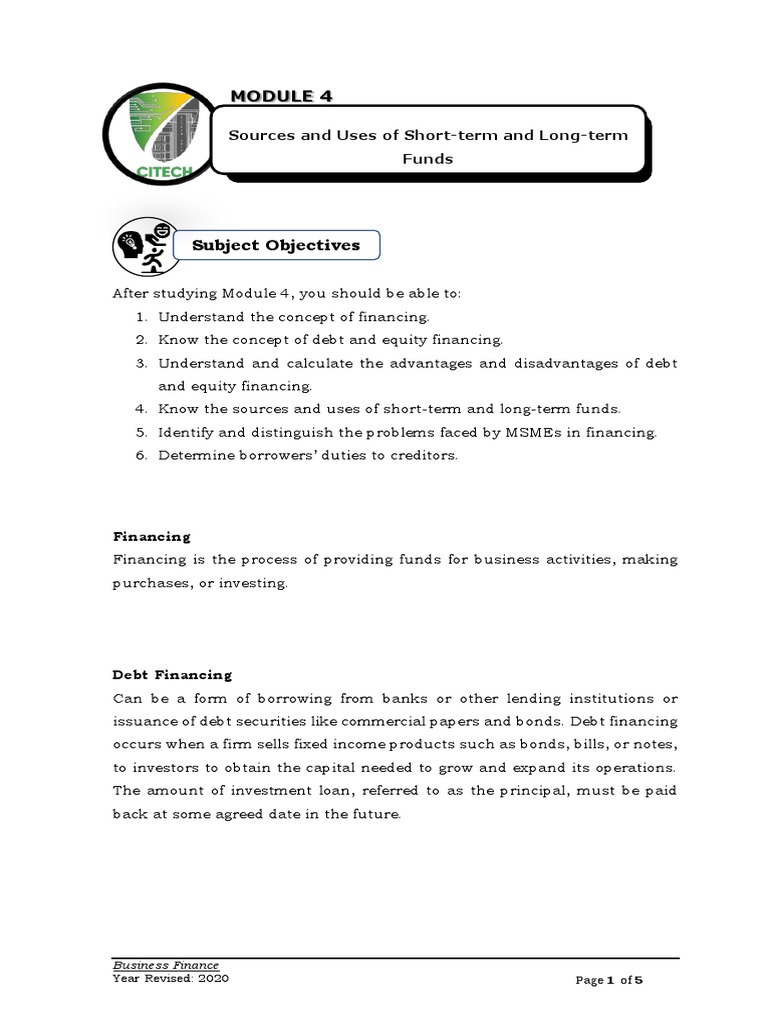Business Finance Module 4 | PDF | Debt | Equity (Finance)