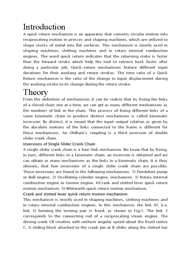 Quick Return Mechanism Explained | PDF | Machines | Engines