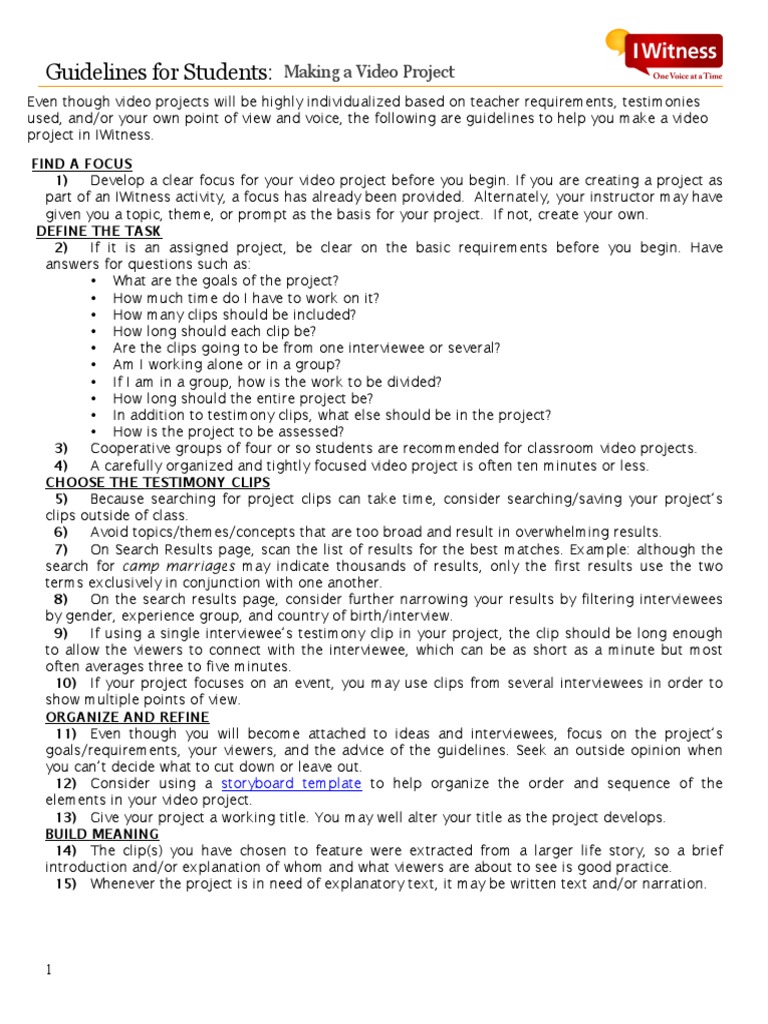 Guidelines For Making Video Projects | PDF
