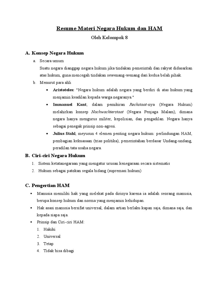 Resume Negara Hukum Dan HAM Kelompok 8 KWN | PDF