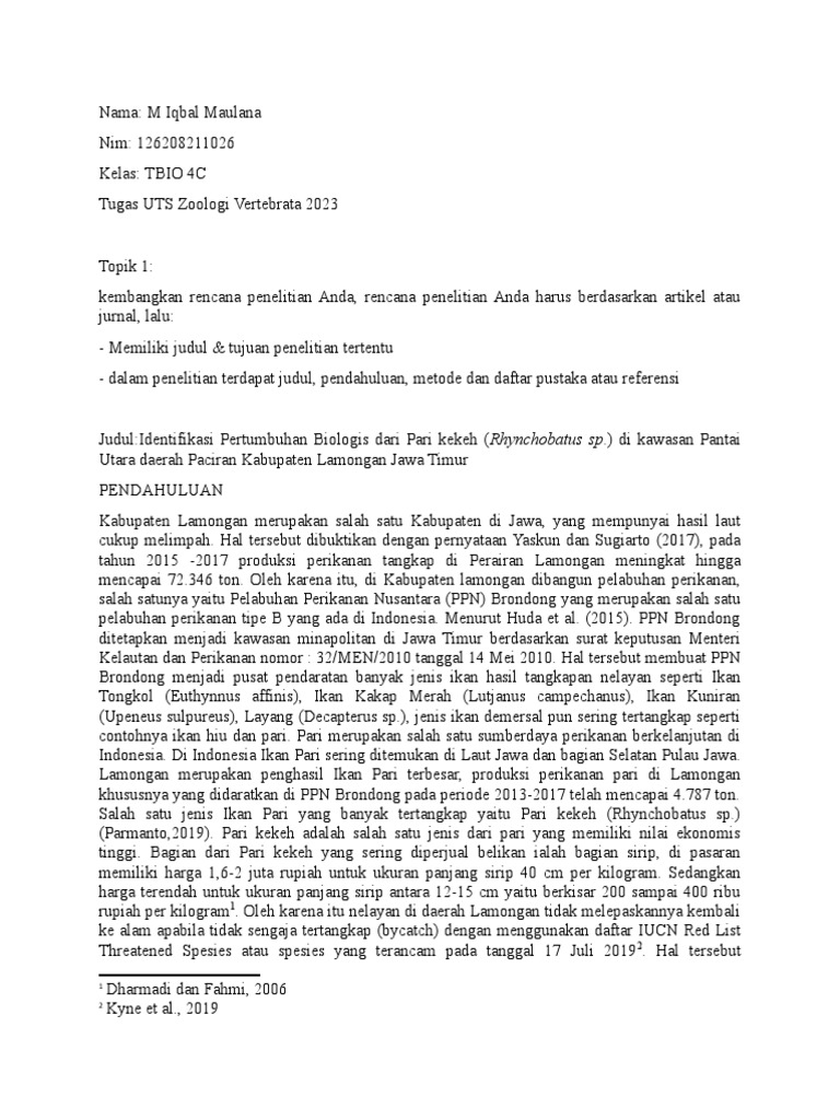 Identifikasi Pertumbuhan Biologis Dari Pari Kekeh Tugas Uts Bu Desi | PDF