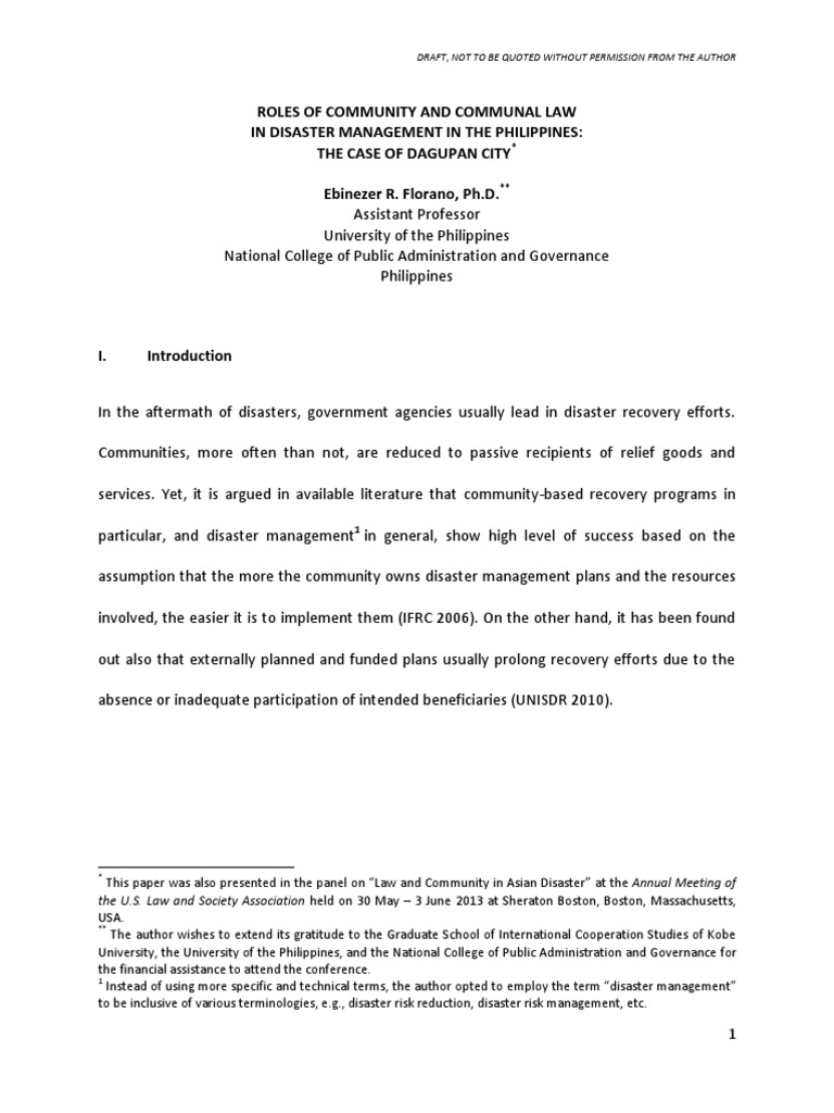 Role of Community and Communal Law in Disaster Management in The ...