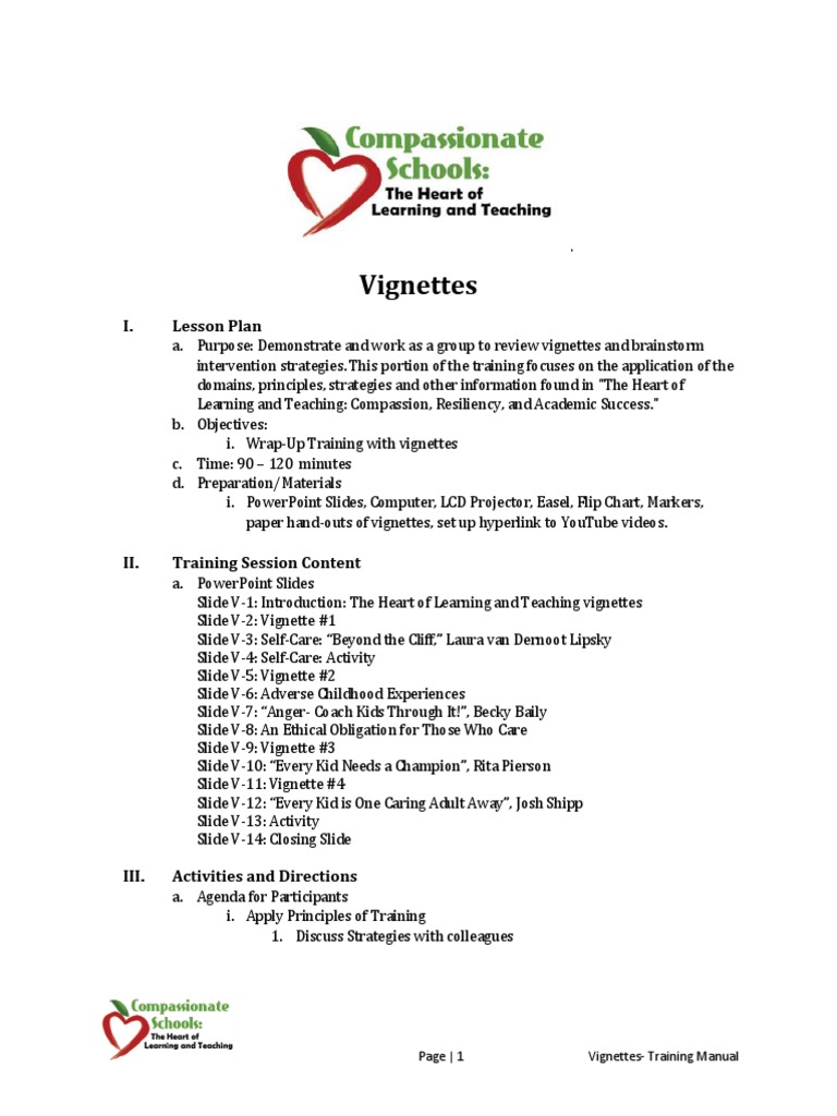 Vignettes: I. Lesson Plan | PDF | Psychological Trauma | Compassion