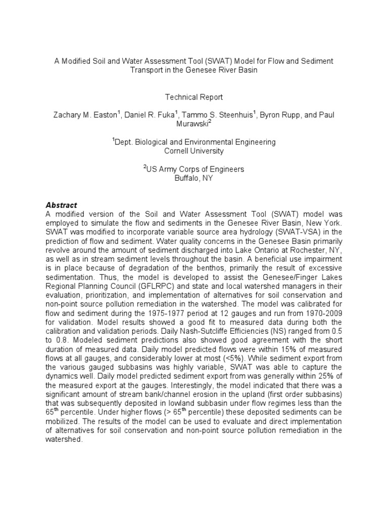 Modeling Variable Source Area Hydrology and Sediment Transport in the Genesee River Basin Using ...