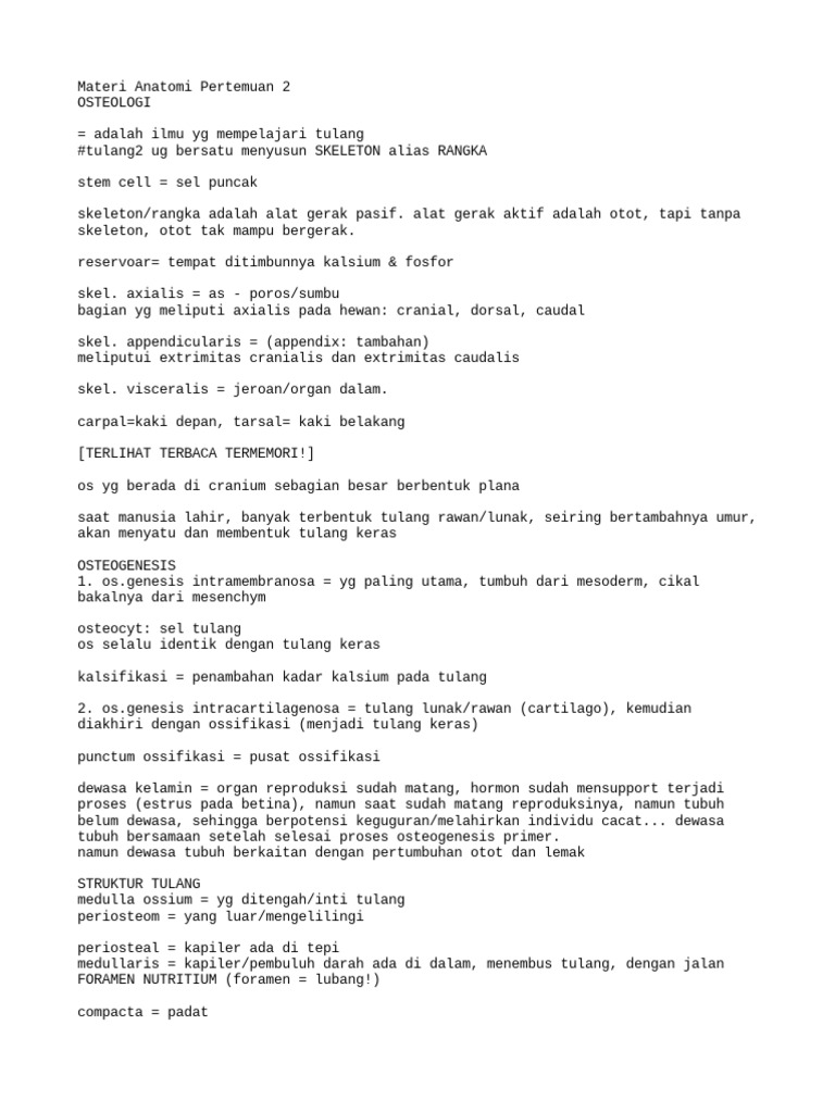 Catatan Anvet Osteologi 5-9-22 | PDF