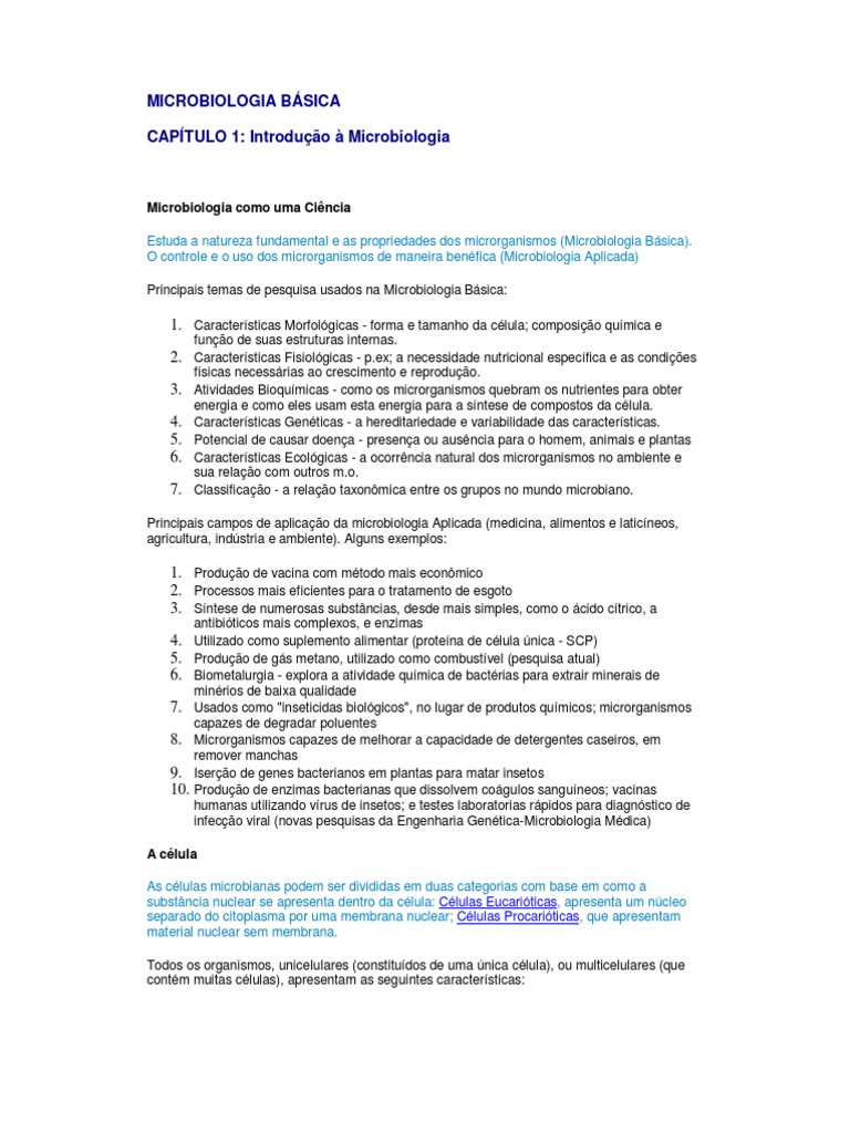 Apostila de Microbiologia Básica | PDF | Osmose | Célula (Biologia)