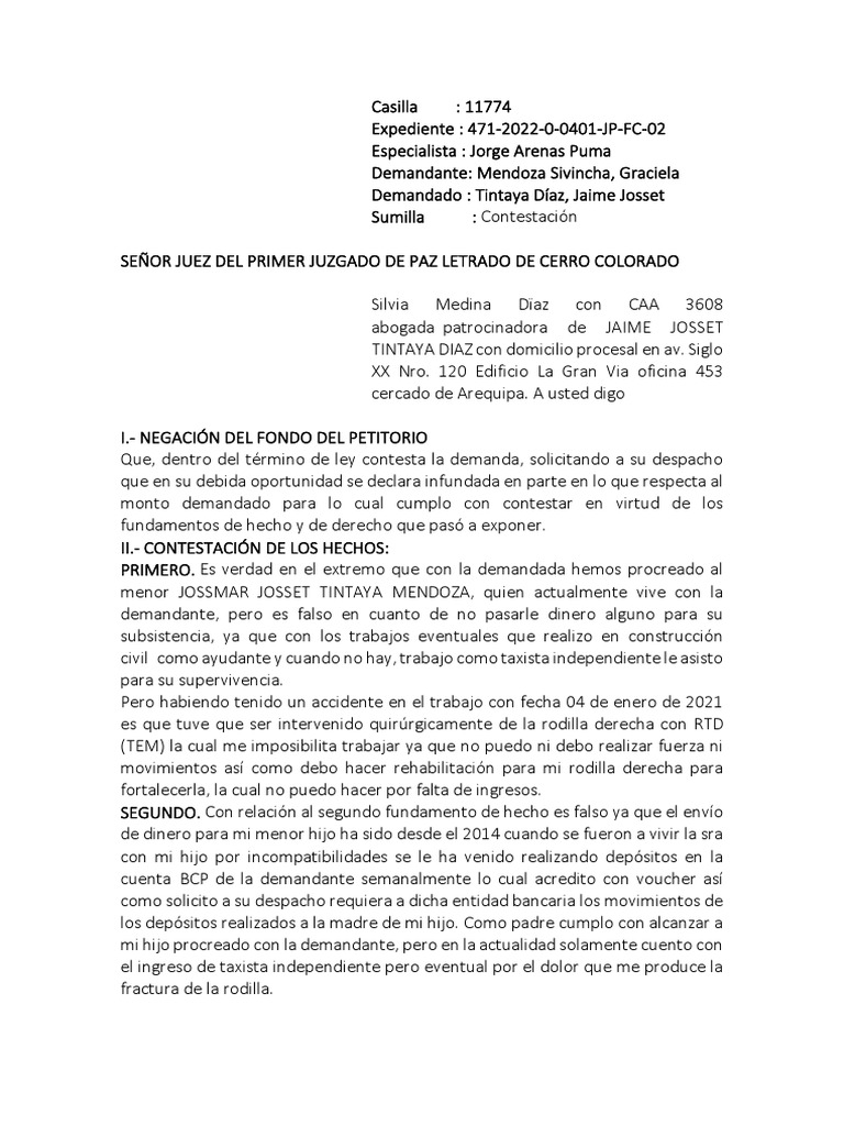 Contestacion de Demanda | PDF