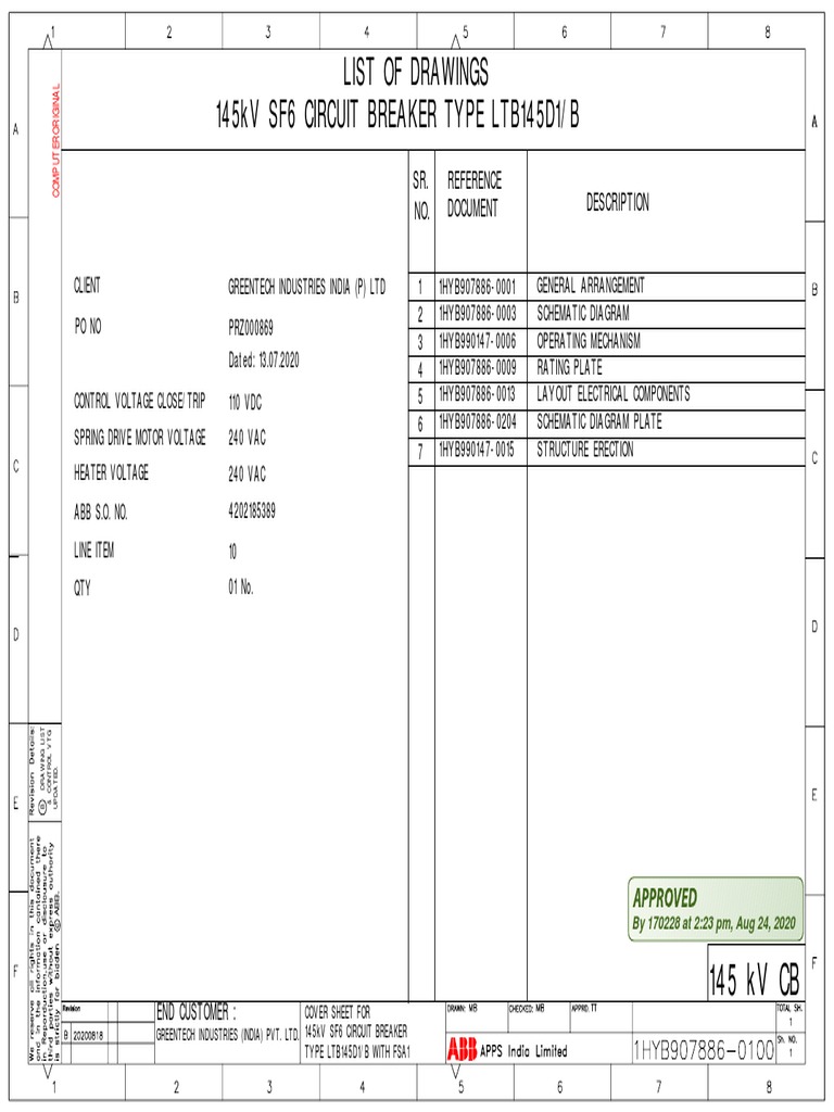 145Kv Sf6 Circuit Breaker Type Ltb145D1/B List of Drawings | PDF ...