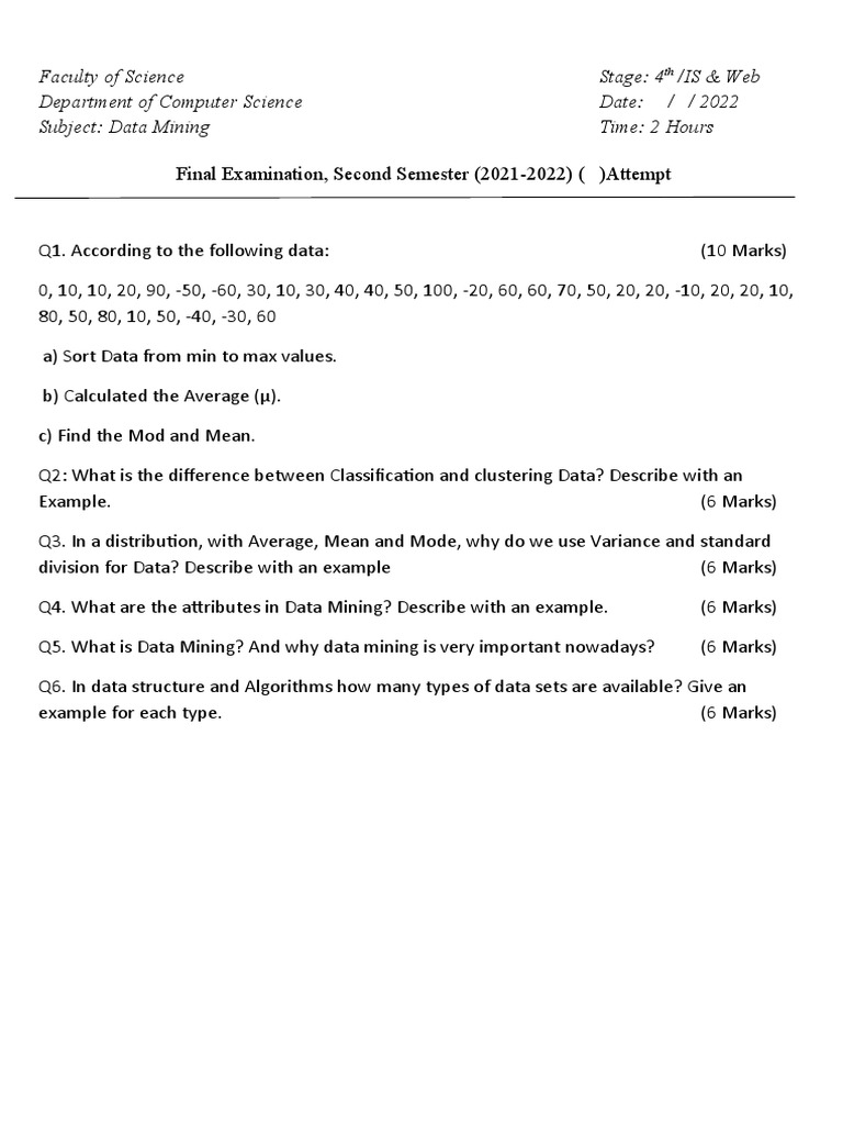 Final Exam 2nd Semester Data Mining 2nd Version | PDF