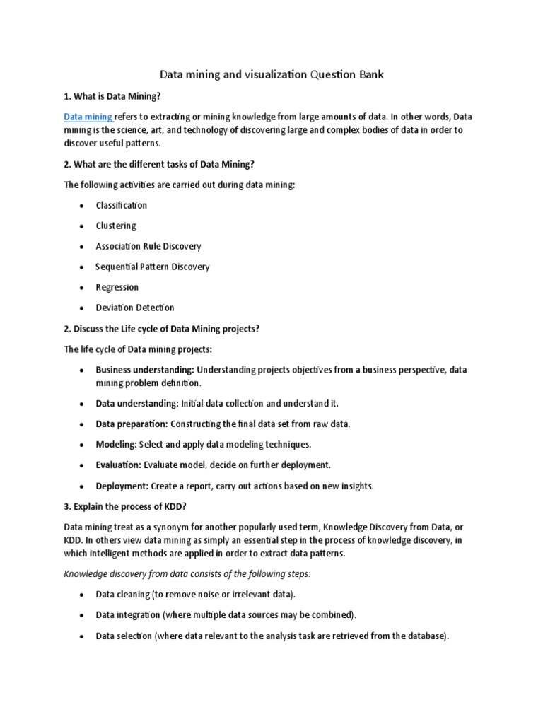 Data Mining & Visualization Q&A | PDF | Data Mining | Data Warehouse