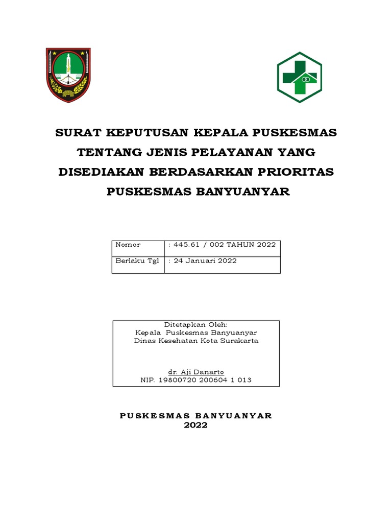 SK Jenis Pelayanan - Revisi 2022 | PDF