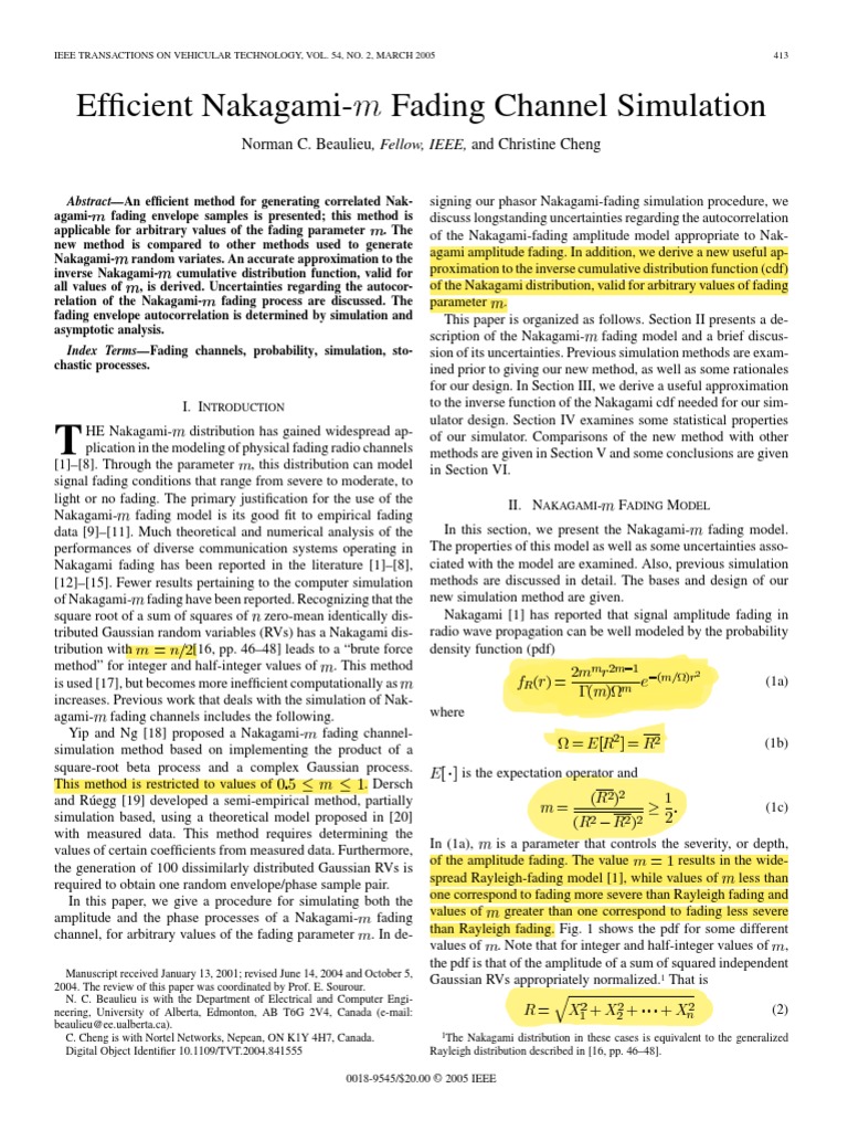 Nakagami Fading Channel | PDF | Autocorrelation