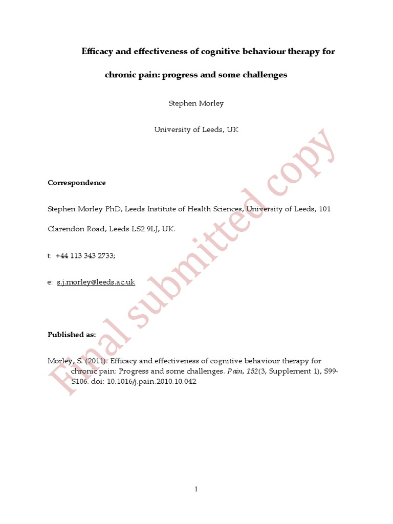 Efficacy And Effectiveness Of Cognitive Behaviour Therapy For Chronic